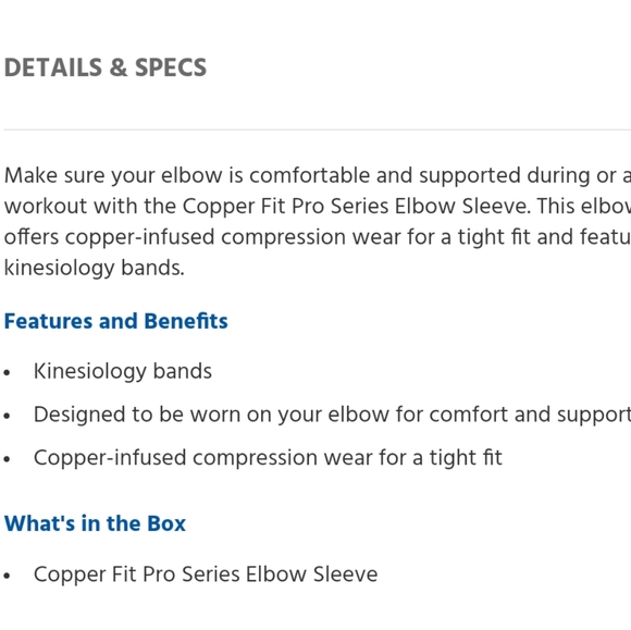 Copper Fit | Other | Copper Fit Pro Series Kinesiology Elbow Sleeve ...